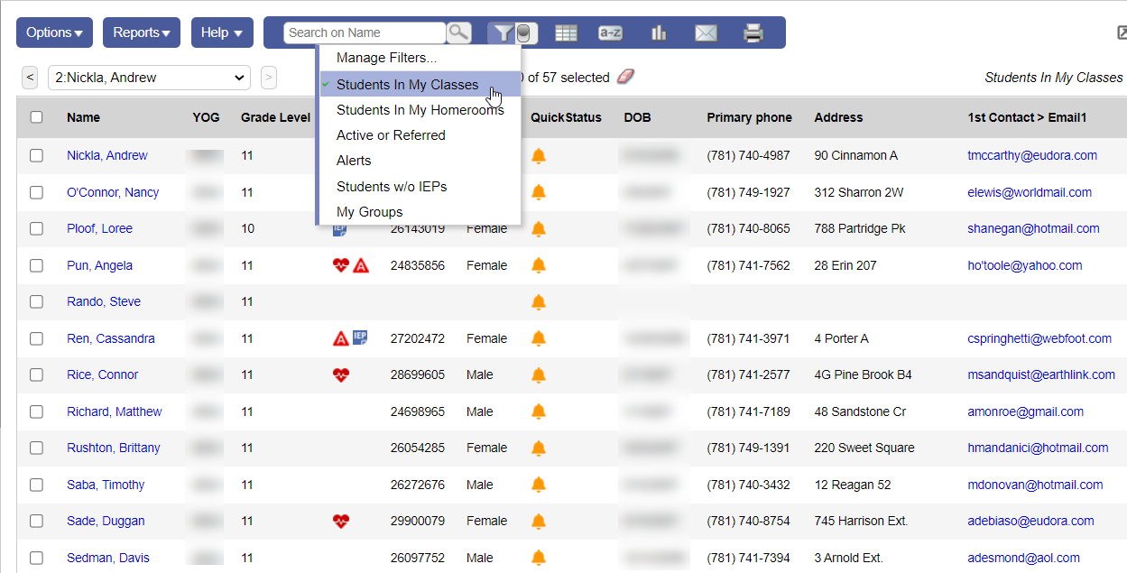 Performing Tasks on the Student Tab